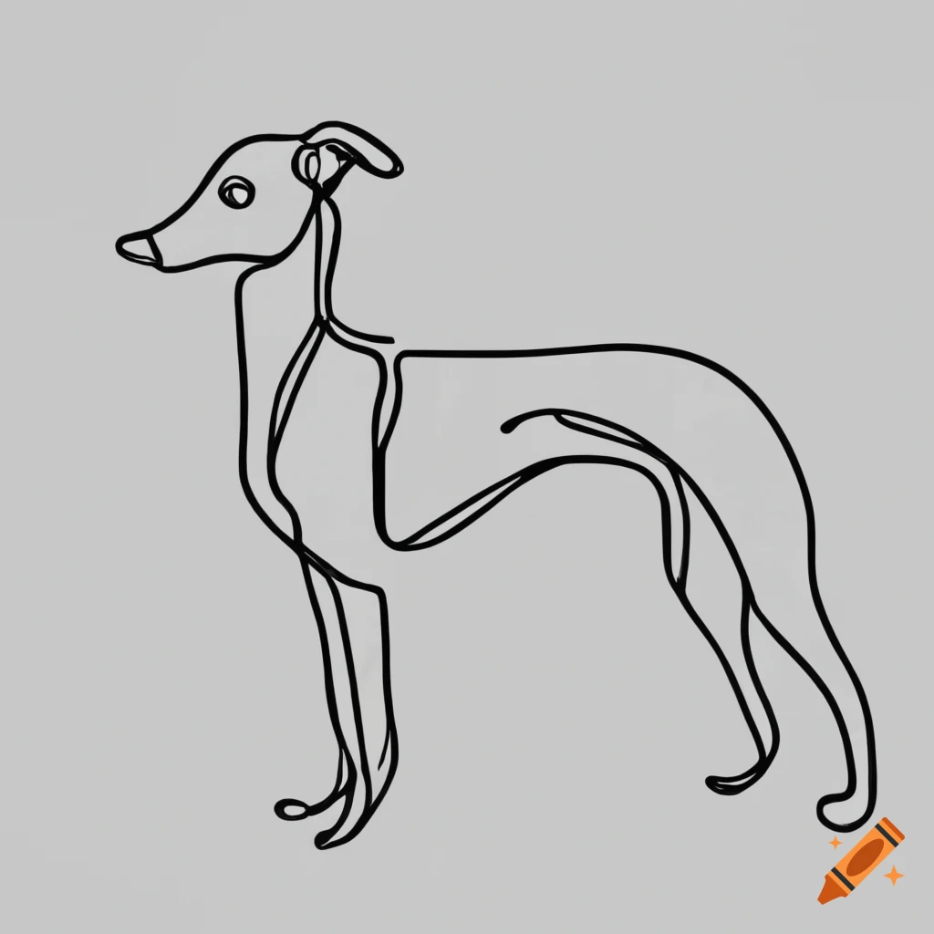 Greyhound floppy ears curly tail single line drawing
