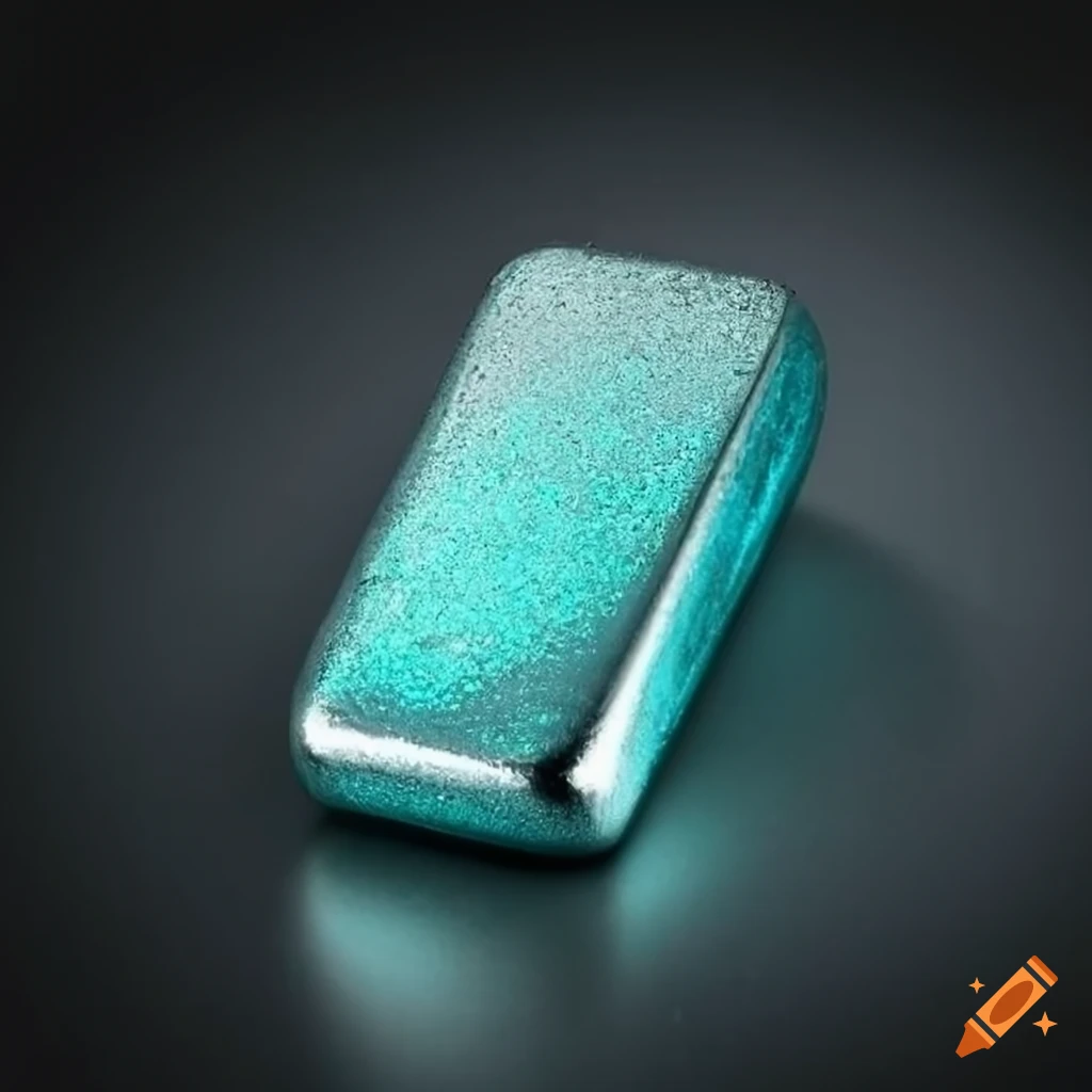 Silver metal ingot with aqua shimmer