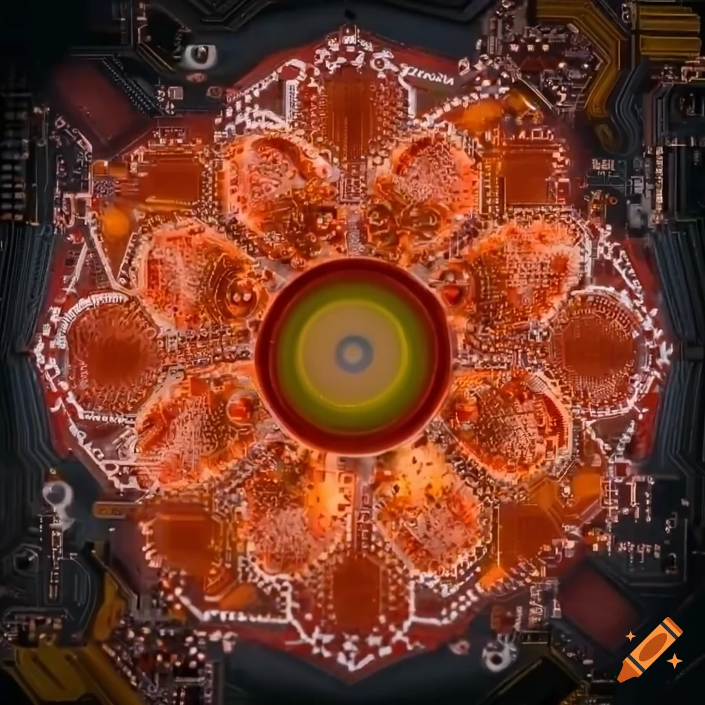 Intricate orange rose made of motherboard circuits, photorealistic ...