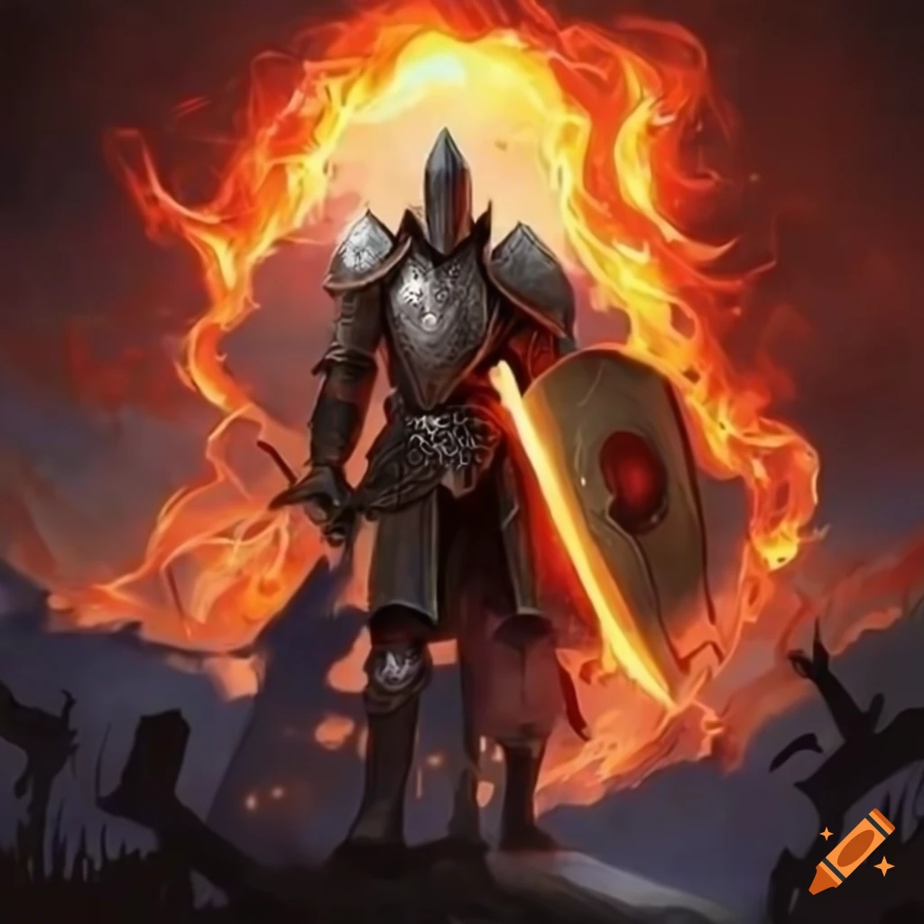 Knight of fire and electricity, fantasy, heroic, sword and shield on ...