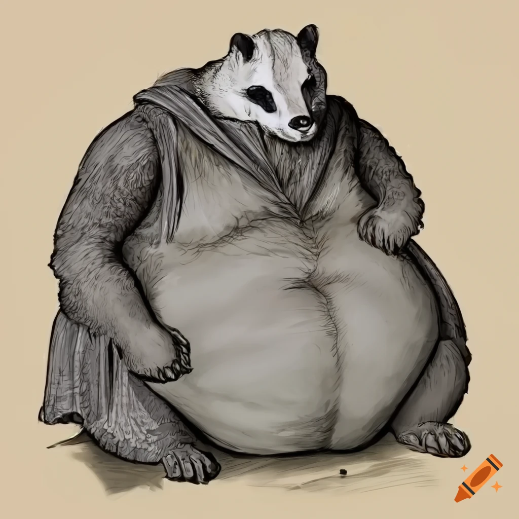 A morbidly obese bloated gluttonous anthro badger wearing a royal robe with jewellery lounging ...