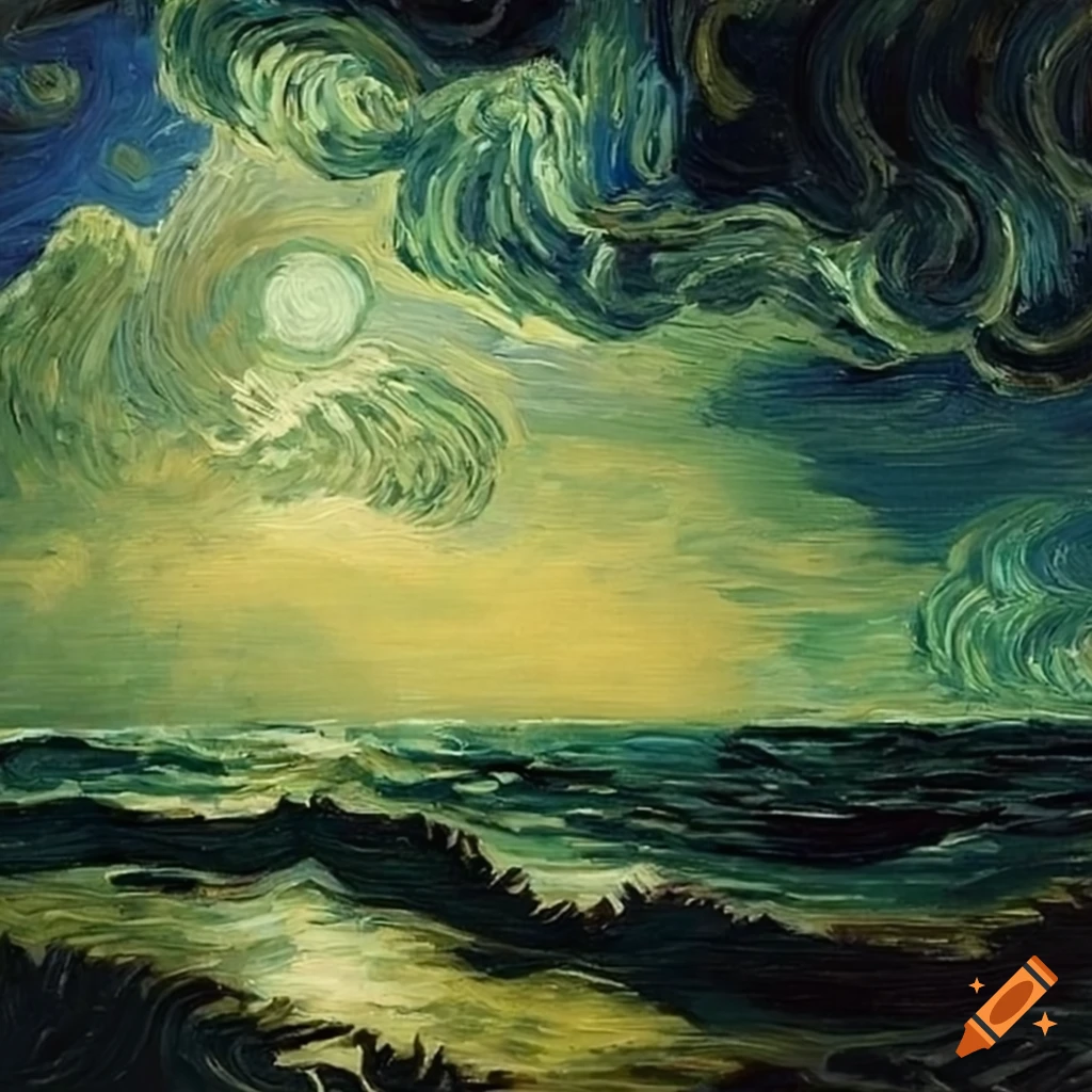 Iconic van gogh painting of a stormy sky and turbulent sea