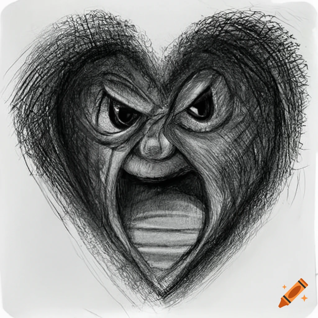 A heart-shaped face that is both sad and angry on Craiyon
