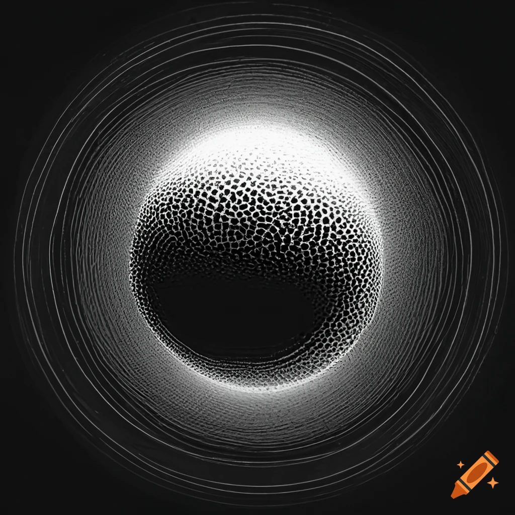 Bright tiny light sphere emanating circular sound and light waves ...