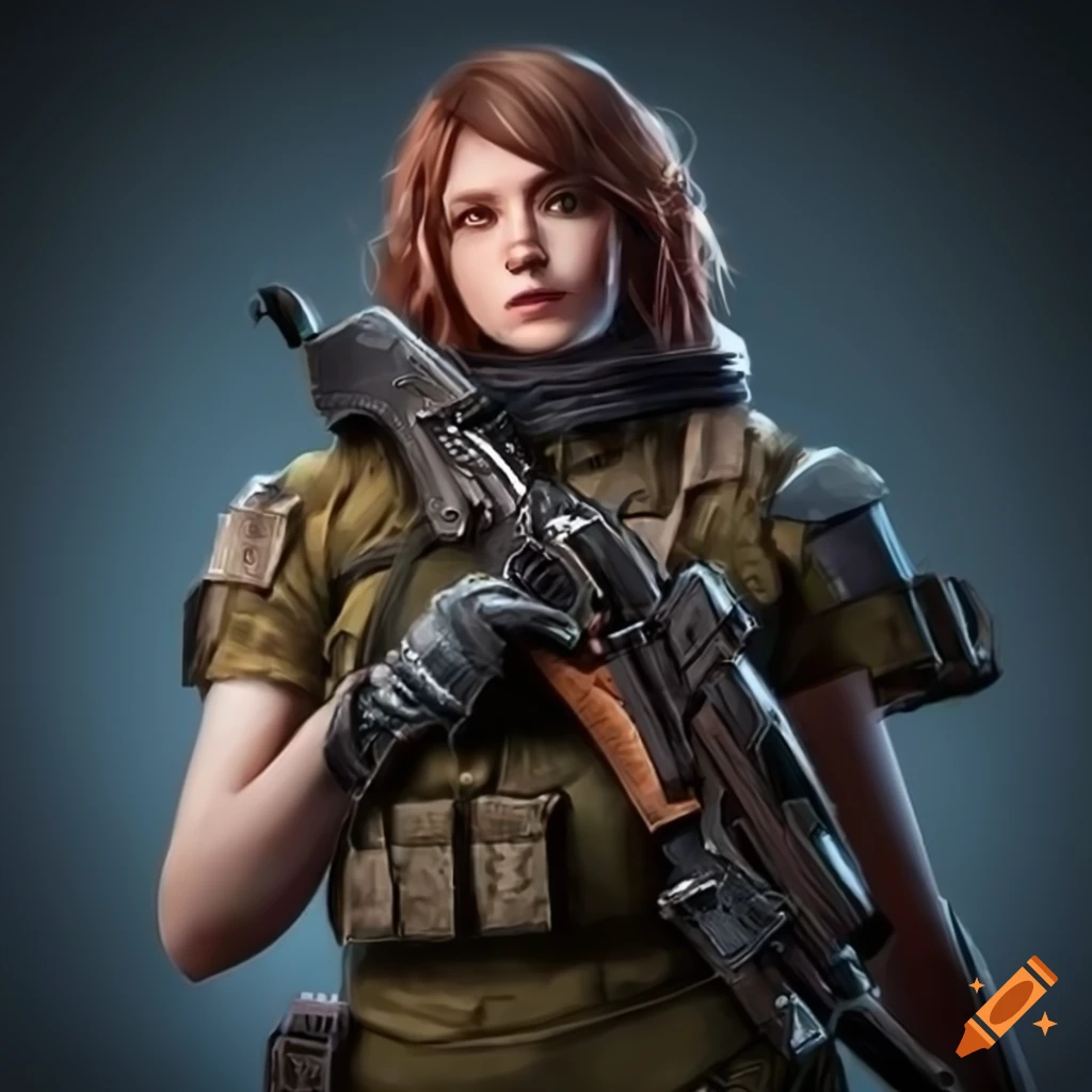 Digital picture of a mid braun haired female mercenary in her mid 30s ...
