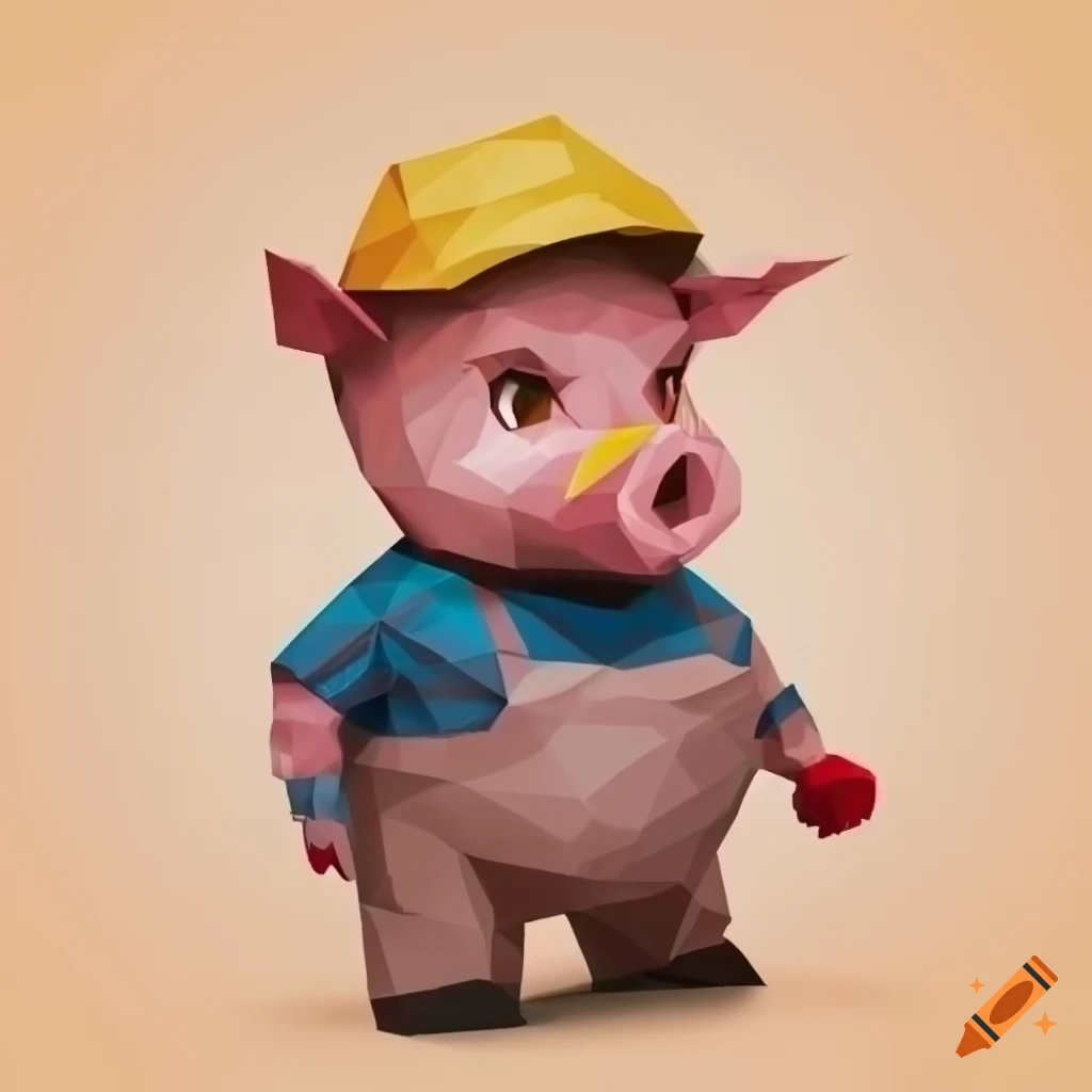 Low-poly chibi-style fat pig mechanic