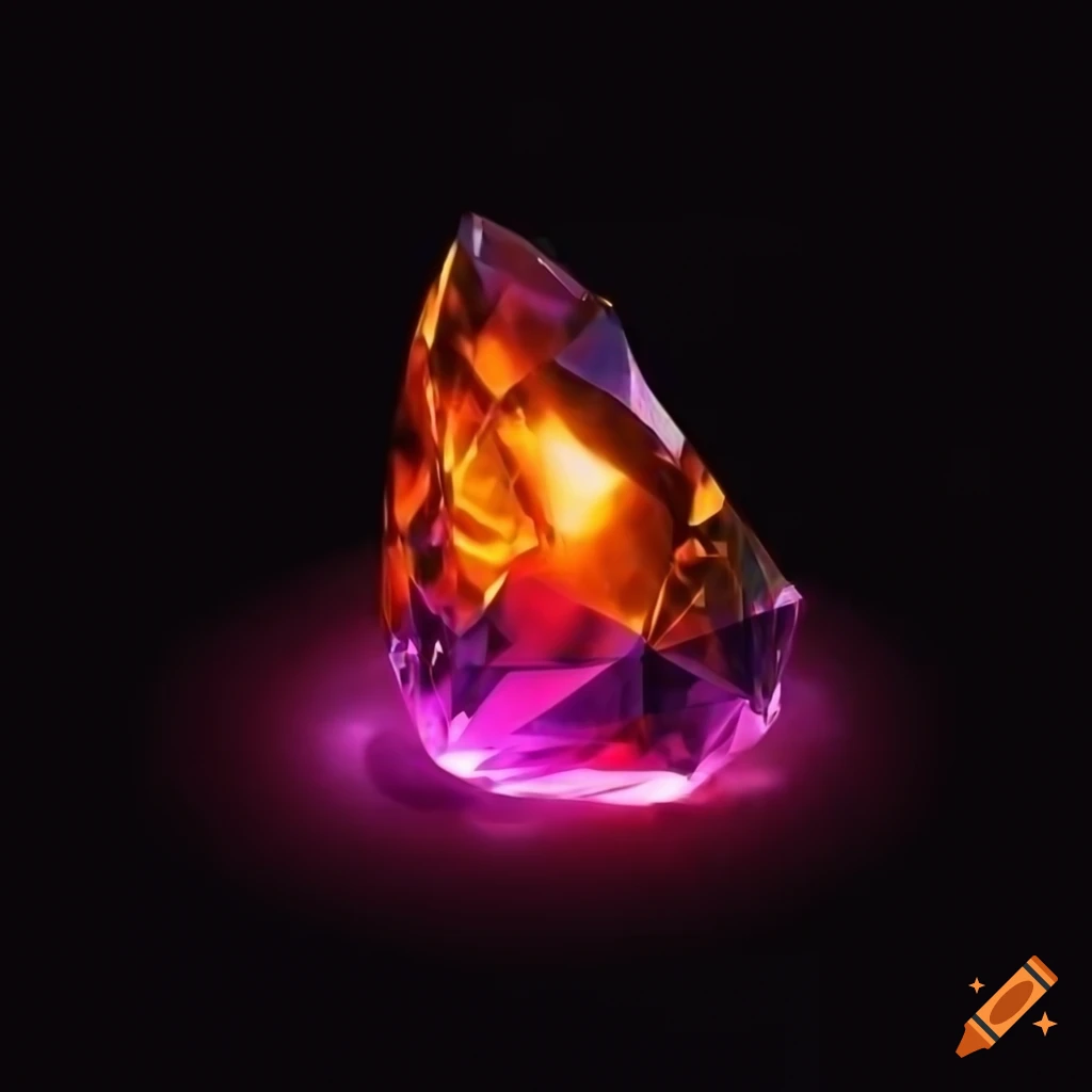 Radioactive glowing fire crystal diamond black background on Craiyon