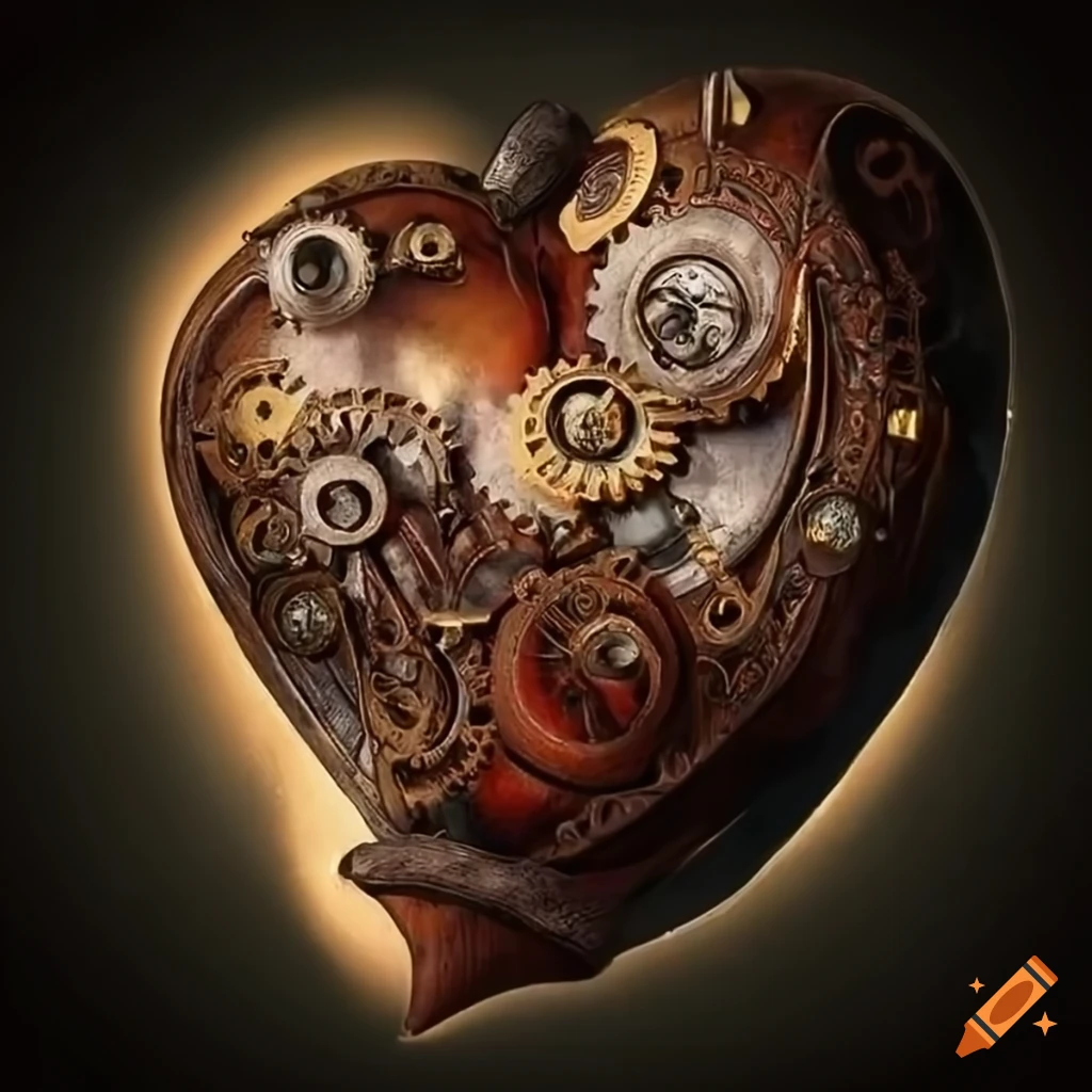 Ficha redonda con un corazon dentro estilo steampunk on Craiyon