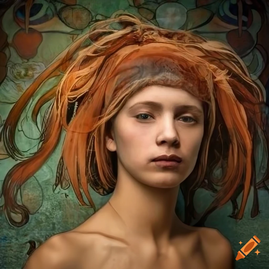 Portrait tribal person, textured abstract hair in the art style of ...