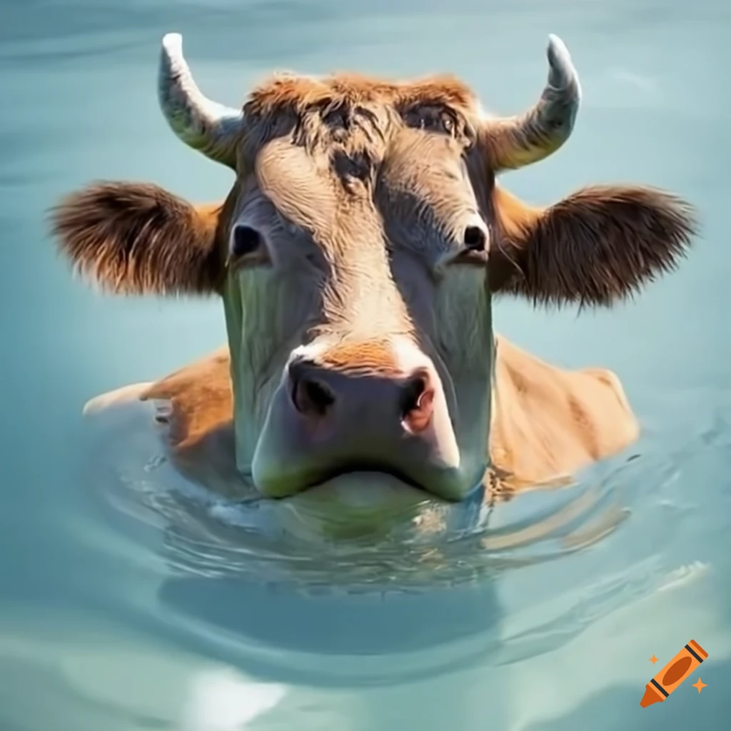 A cow submerged in a pool of milk on Craiyon
