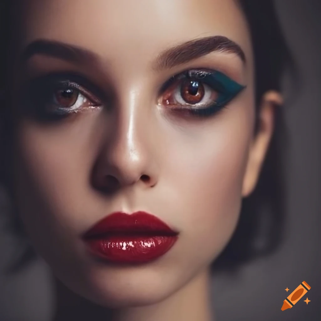 A Brunette French Girl Named Camille Lasserre Red Lips Dark Eyeliner Big Eyes Portrait On Craiyon