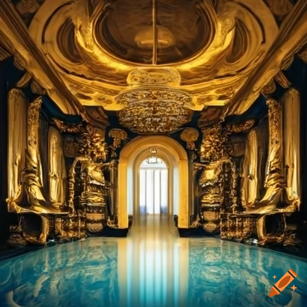 Marble room containing a golden ocean