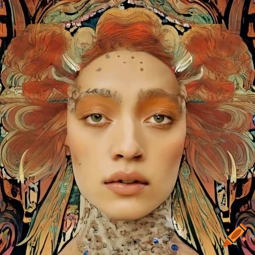 Portrait tribal person, textured abstract hair in the art style of ...