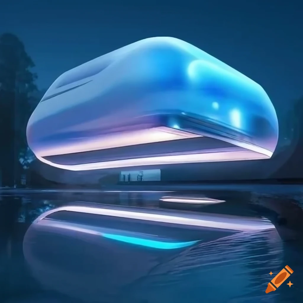 A stunning futuristic house with holographic architectural elements on ...