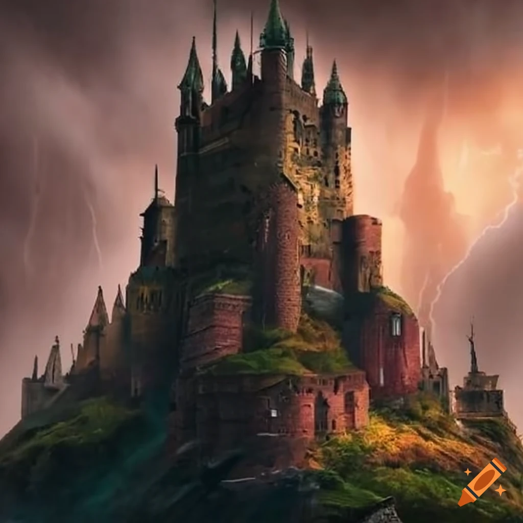 A mighty fortress standing tall amid a rainstorm