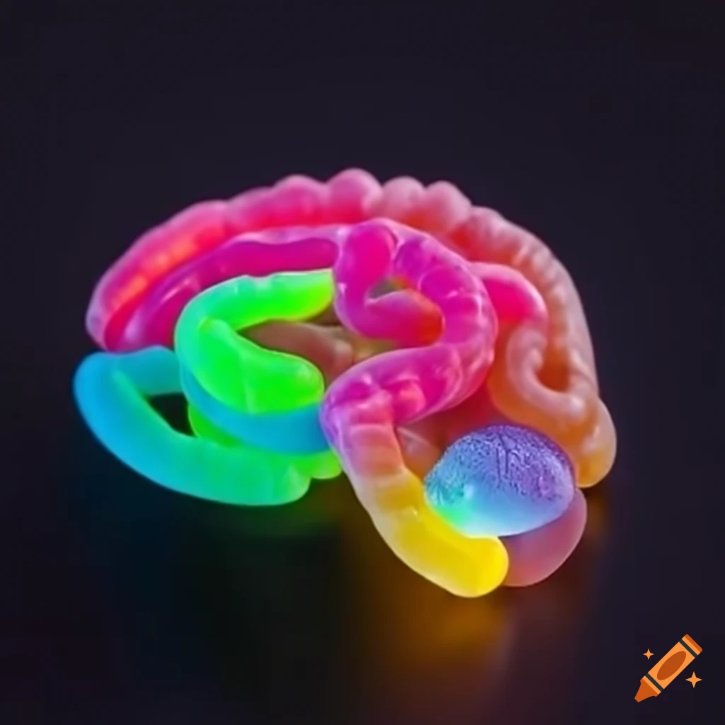 Gummy worms in the shape of a brain on Craiyon