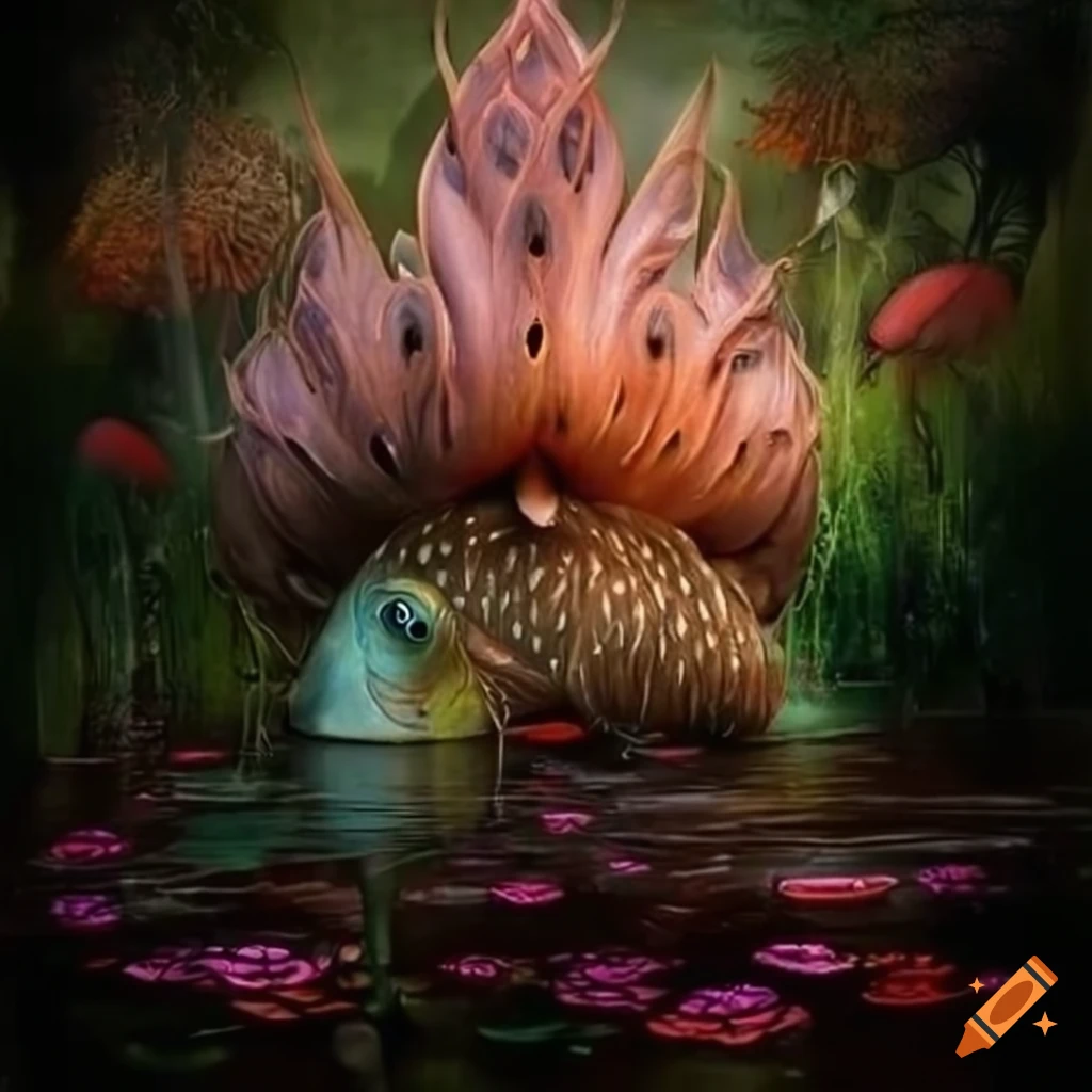 Marais surréaliste nénufars exotic and surreal floral garden habited by ...