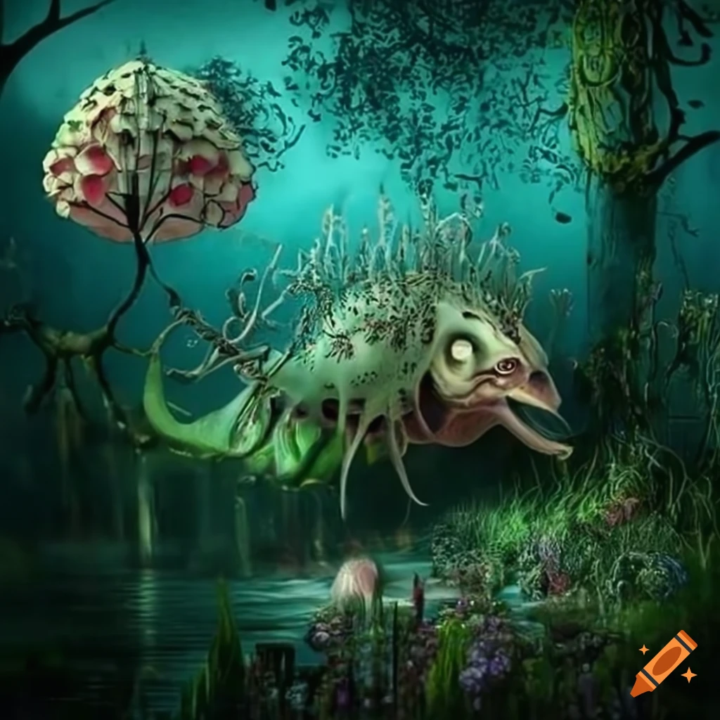 Marais surréaliste nénufars exotic and surreal floral garden habited by ...