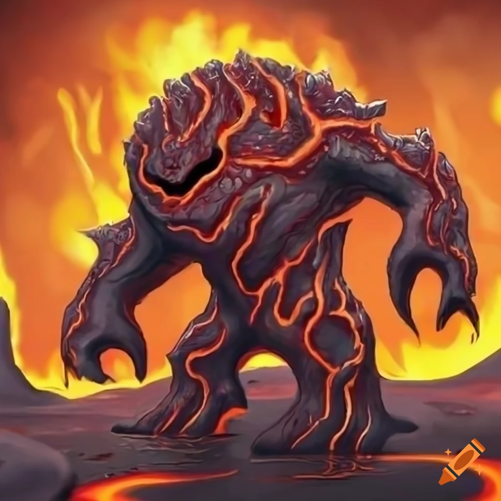 Small fire elemental, lava background, fantasy on Craiyon