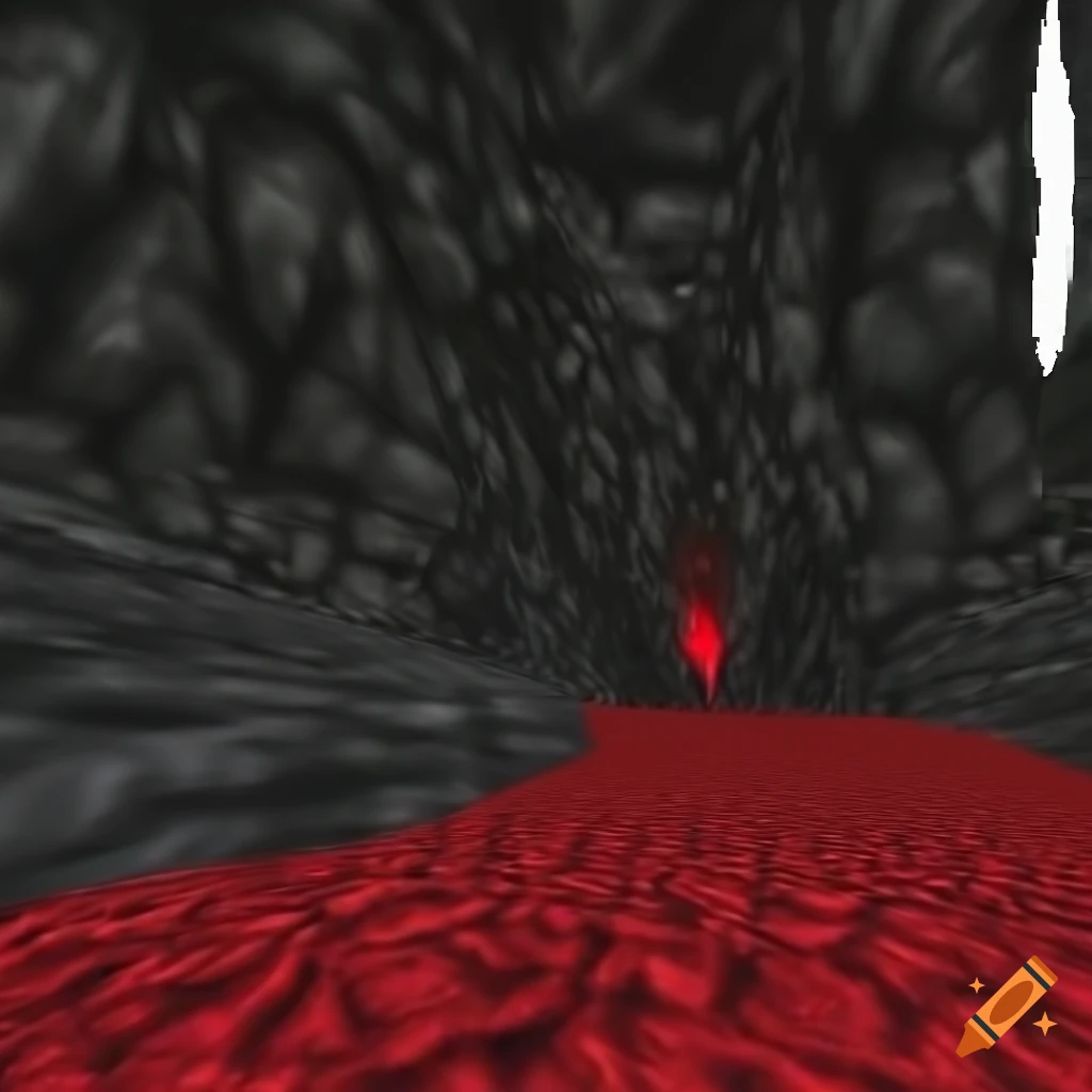 Dark sinister black cave with touches of deep red, reminiscent of ...