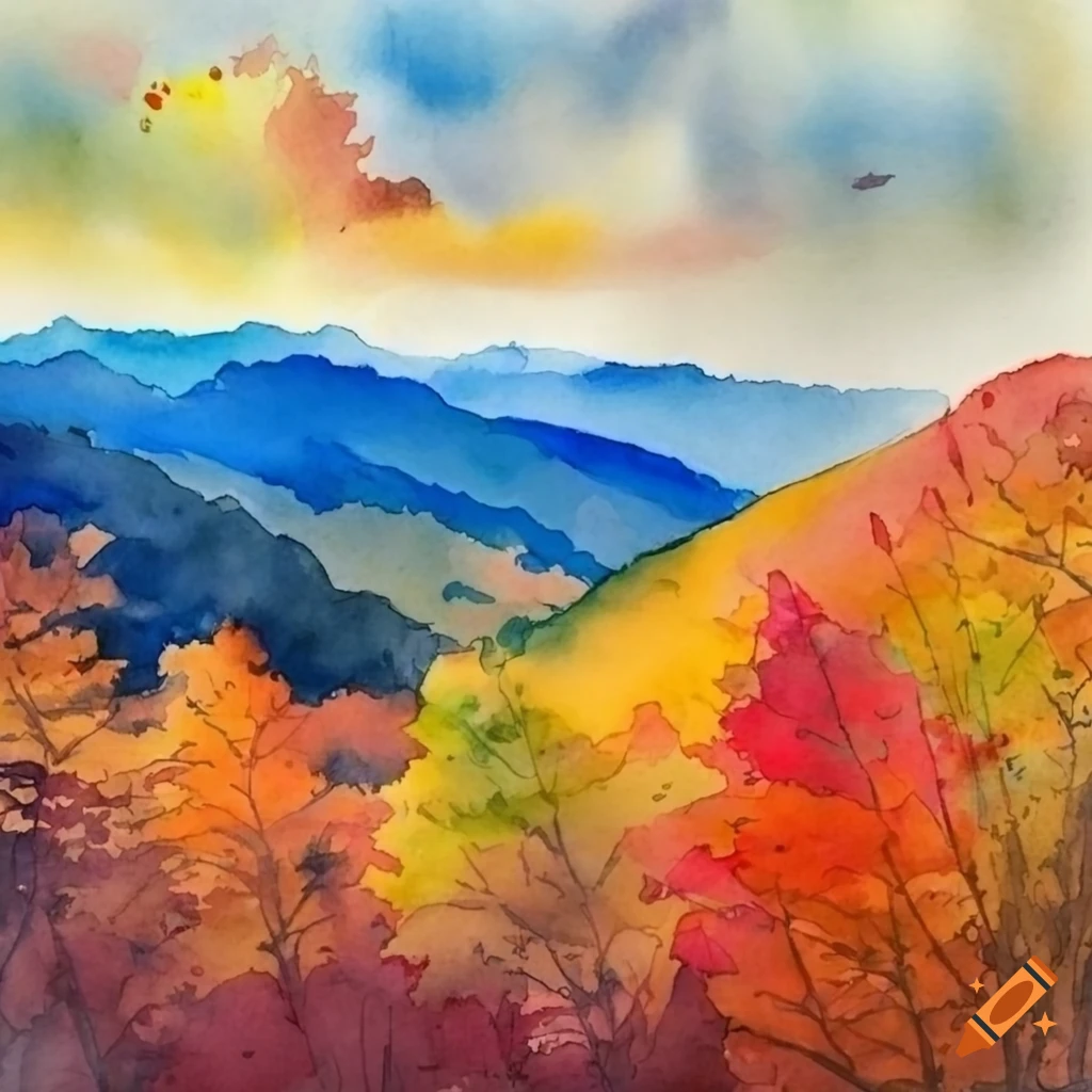 Autumn foliage in the Blue Ridge Mountains, watercolor painting on Craiyon