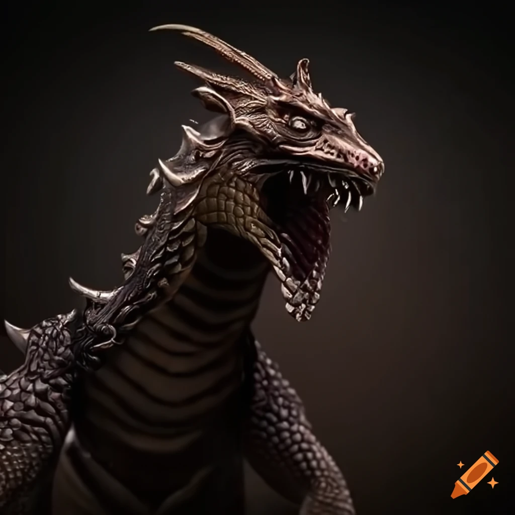 Dragon with a silver collar around its neck