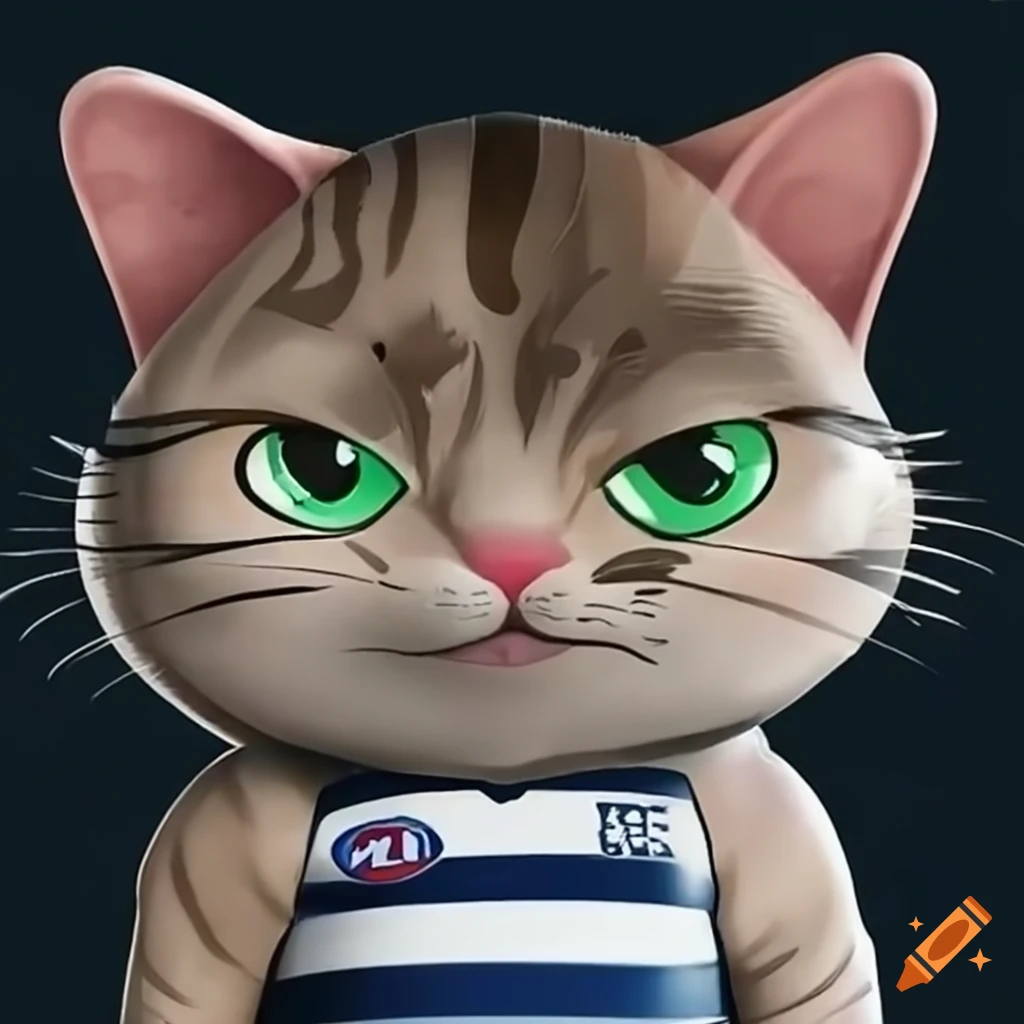 Cartoon cat celebrates victory with Geelong AFL colors and premiership ...