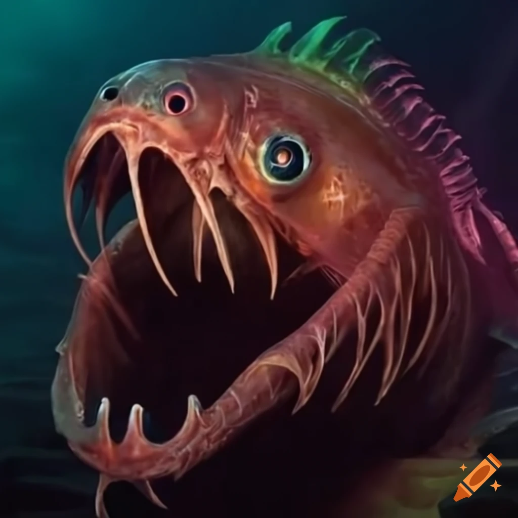 Phosforescent fish abyssal mutant in the dark strange algues on Craiyon