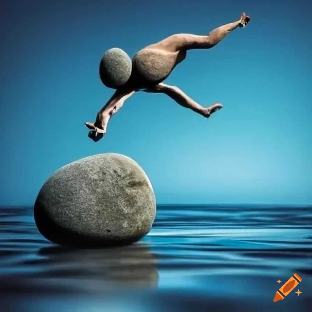 A stone jumping over a surface of water