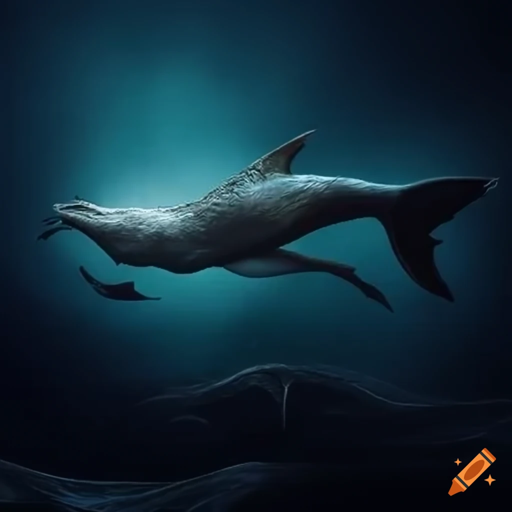 A picture of a sea monster in a low gravity planet, evolved, future ...