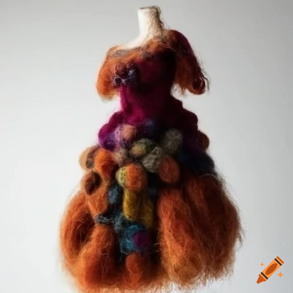 Felted wool creatures wearing detailed intricate fashionable clothing