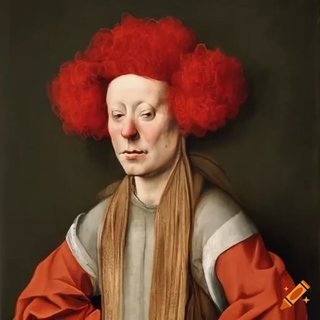A clown wedding in the style of jan van eyck