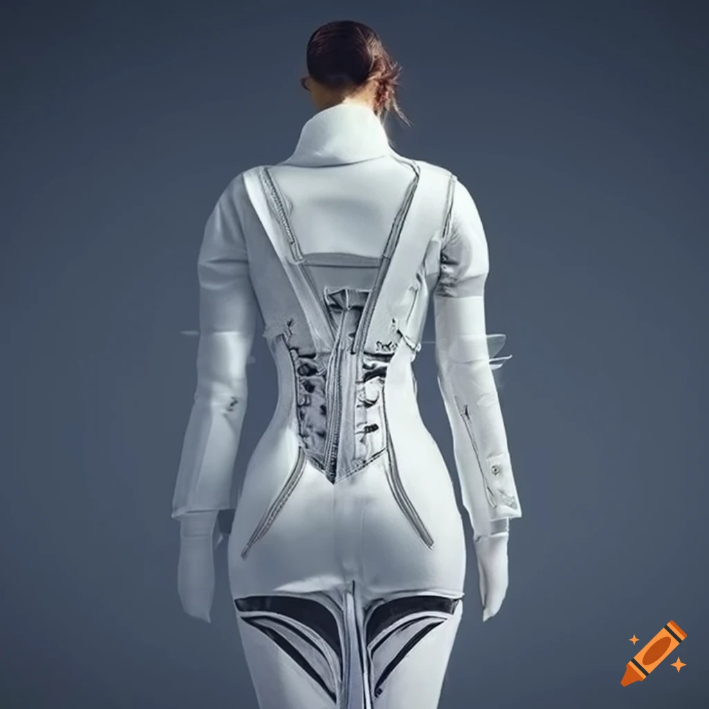 Highly detailed futuristic fashion for space travel, white, clean ...