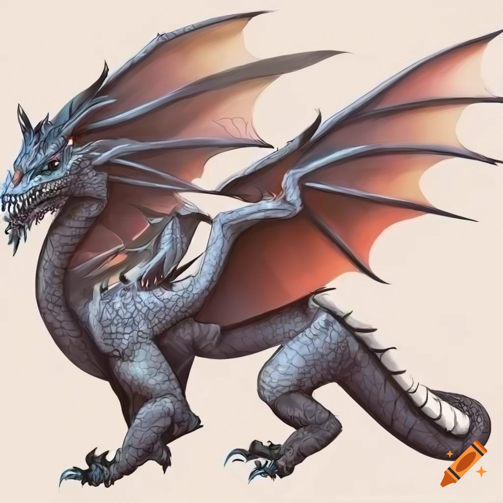 Concept designs of a dragon. Full dragon body. Dragon has four legs and ...