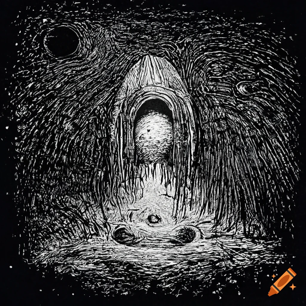 Outer space in the style of Zdzisław Beksiński, black and white ...