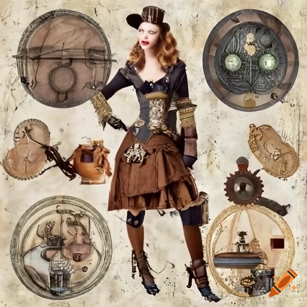 Collage vintage woman steampunk on Craiyon