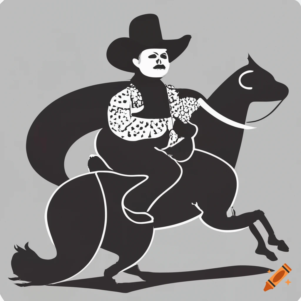 Silhouette of a fat cowboy riding a rocket on Craiyon