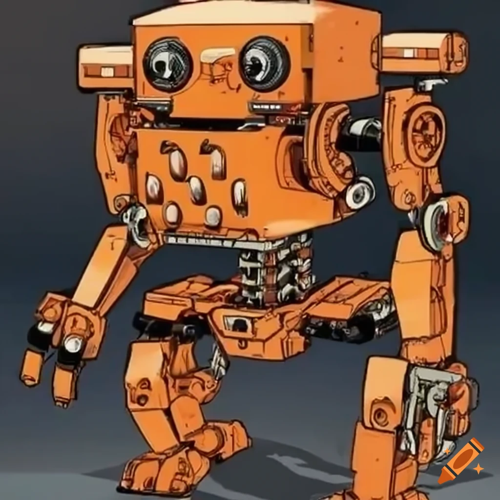 Orange mechanical military robot