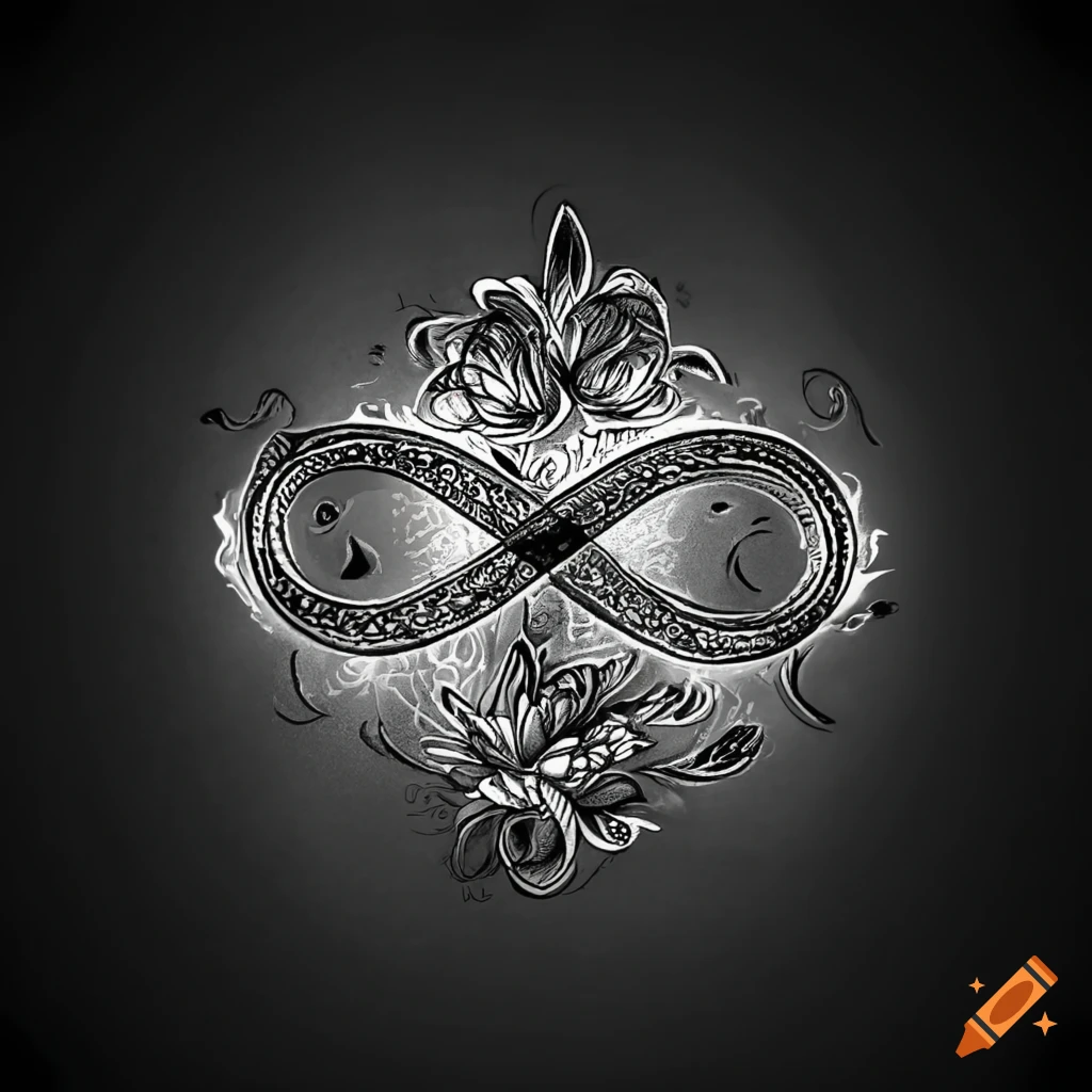 Detailed black and white tattoo featuring an infinity symbol and a ...