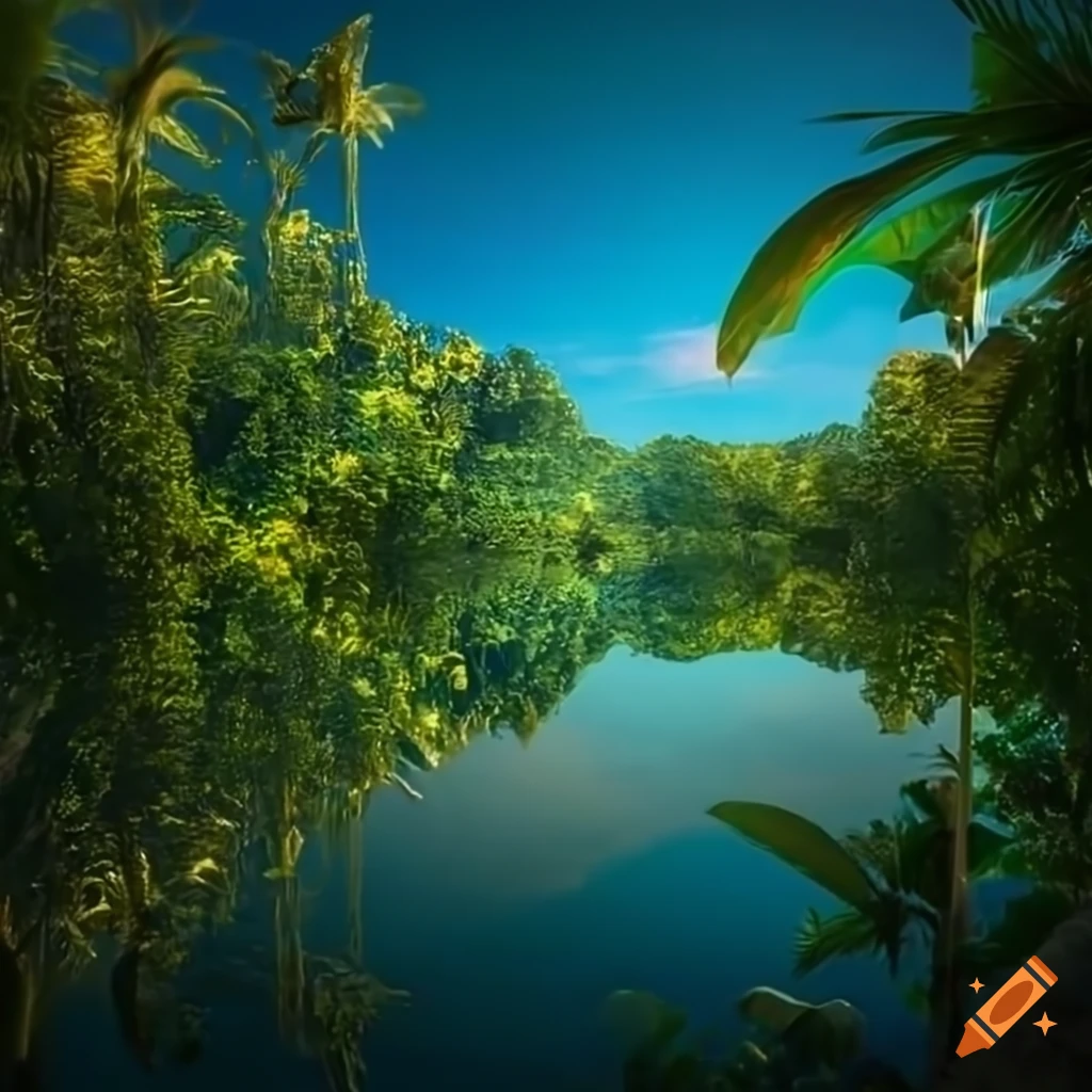 Photo of a beautiful tropical jungle blended with a megalopolis on the ...