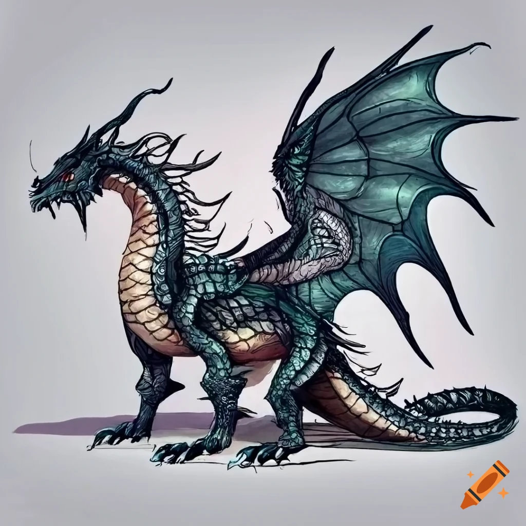 Dragon full length body, concept designs with side view, detailed ...