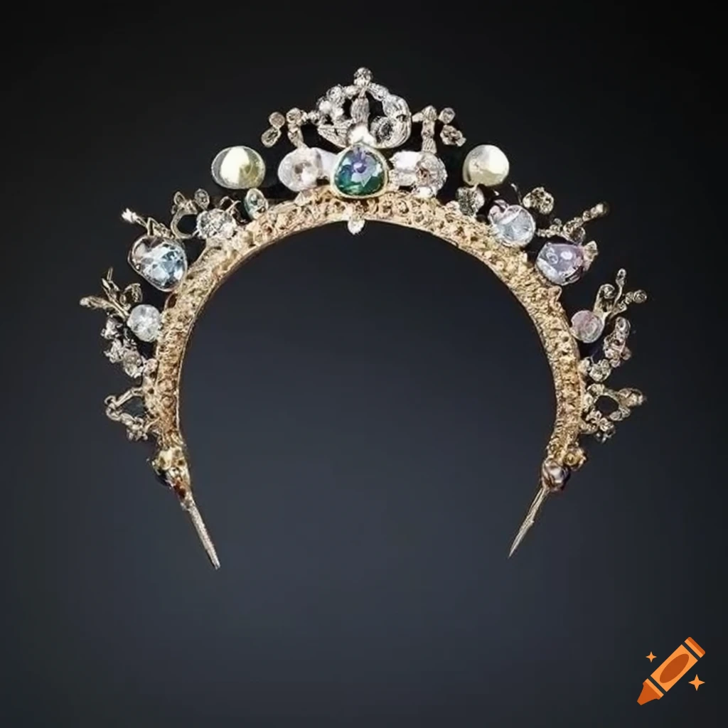 A small and heavily detailed unique, creative downturned noveau tiara ...