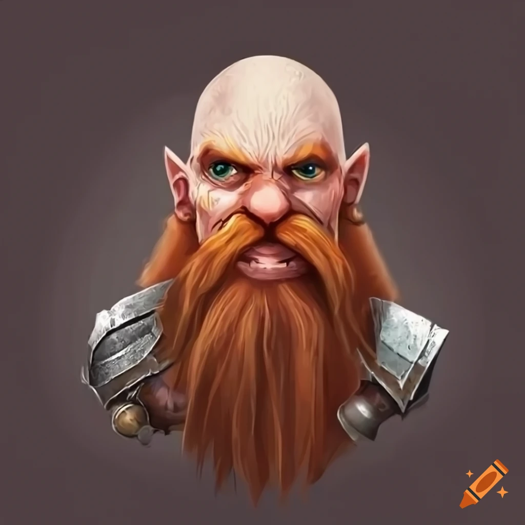 Bald dwarf warrior in armor, with ginger long beard, fire coming out ...