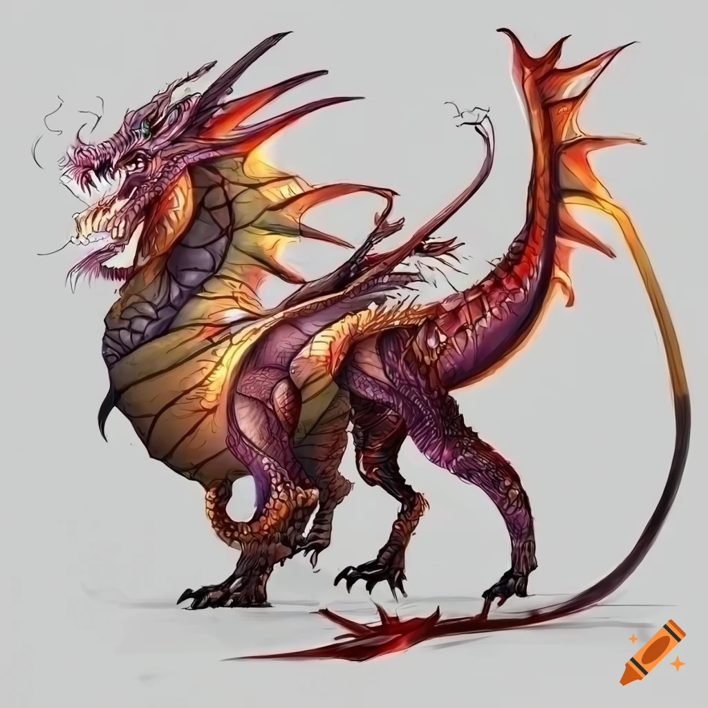 Dragon full length body, concept designs with side view, detailed ...