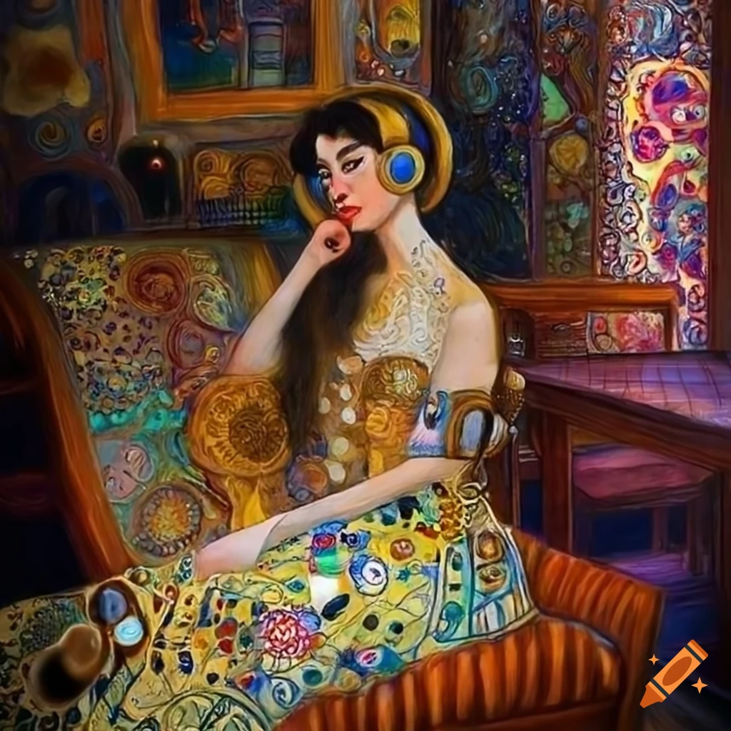 Photorealistic painting of a woman, sitting alone in a persian-styled ...