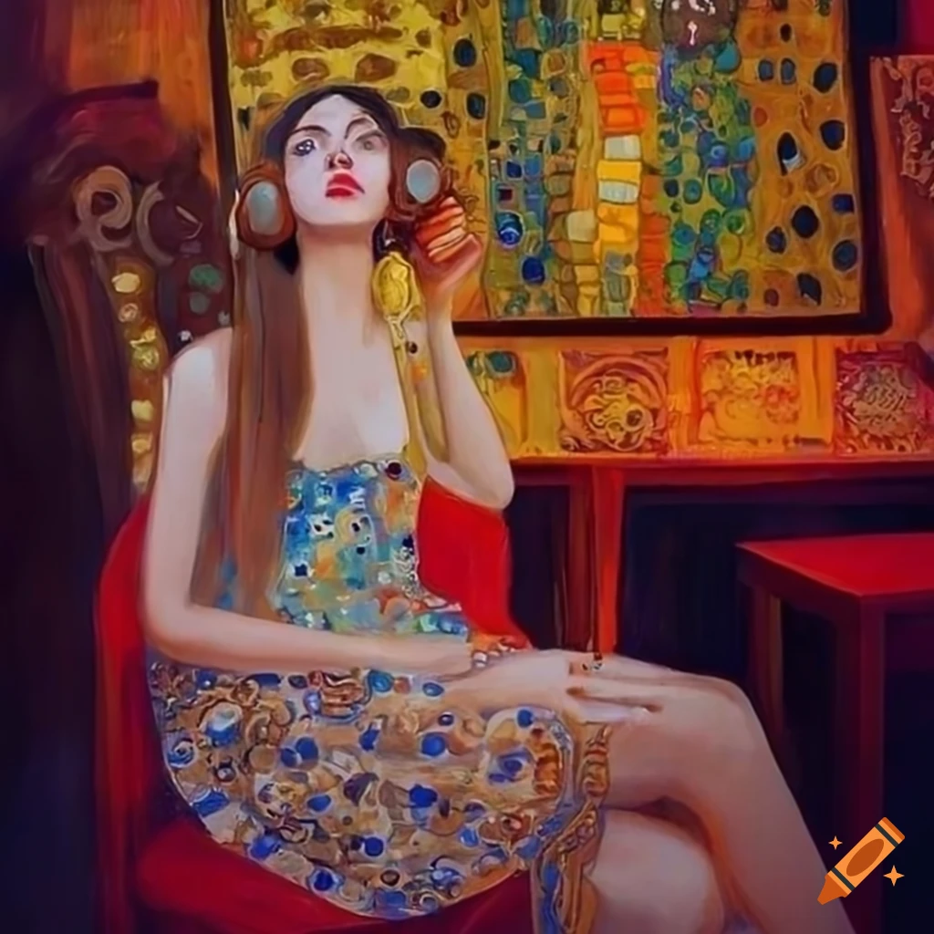 Photorealistic painting of a woman, serene, sitting alone in a persian ...