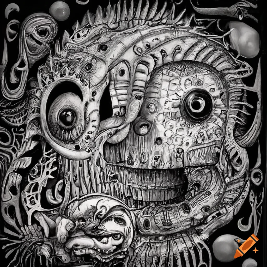 Joe fenton drawing decor scene black and white microcosme many ...