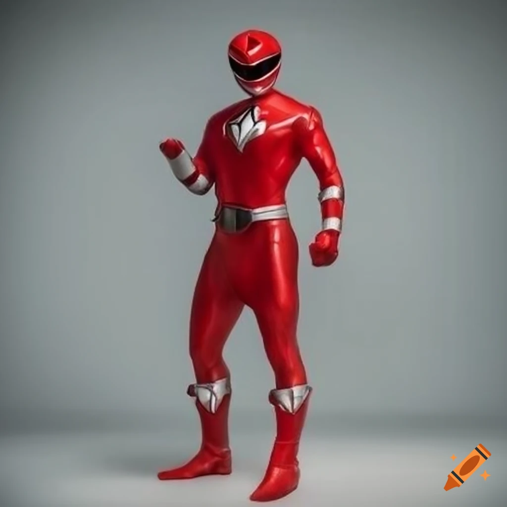 Atlantis themed red shark power ranger full body male photo real