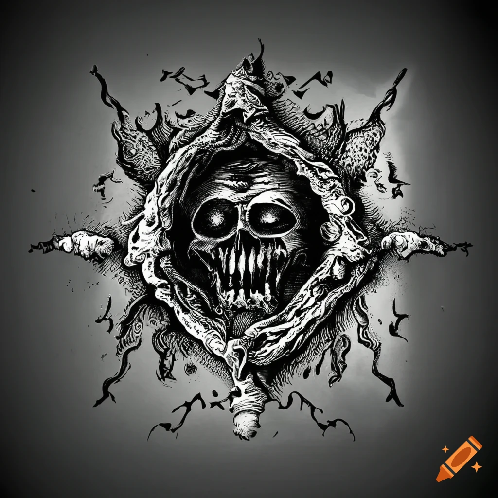 Black and white engraving funeral simbol of desolation and horror