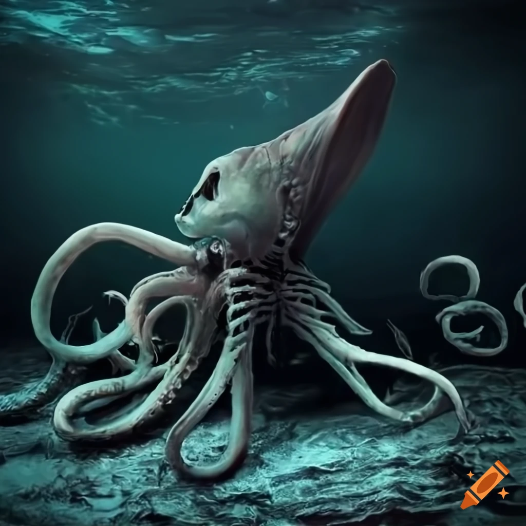 Kraken skeleton dark sea